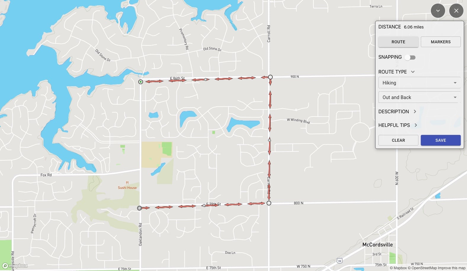 Mapping component for hiking routes with both free-form and snapped ...